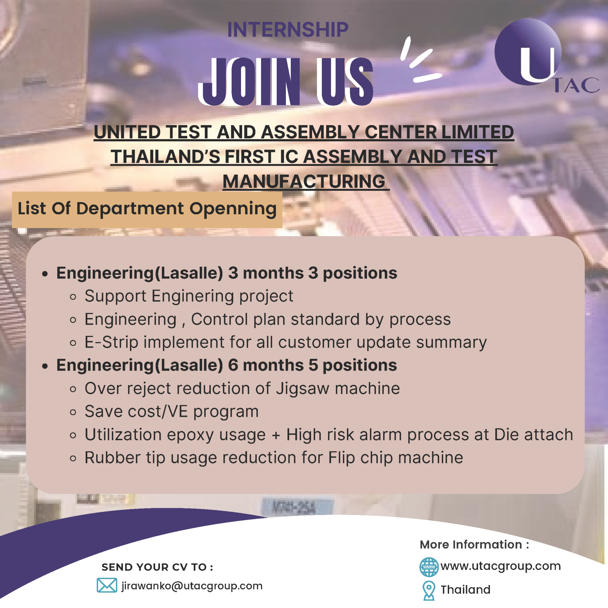 UTAC Internship – Department of Electrical and Computer Engineering